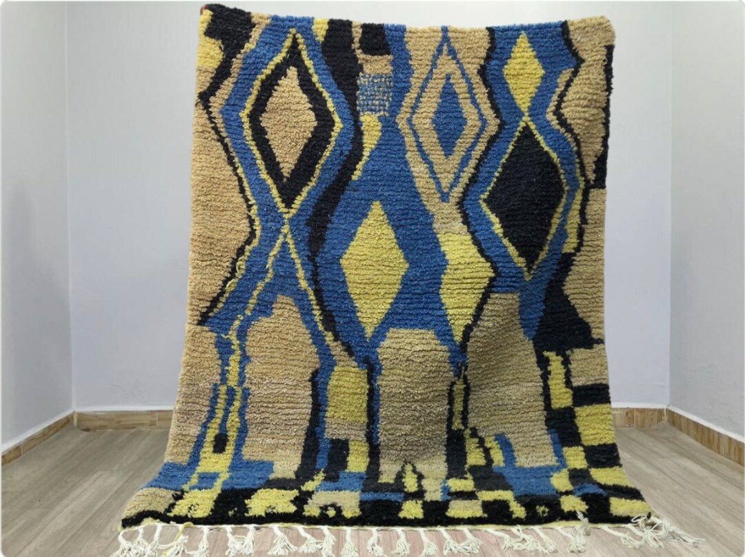 Morrocan Rug Blue and Yellow Carpet ,custom Blue Rug for Living Room ...