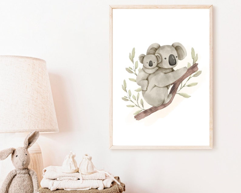 Mother and Baby Koala Print Nursery Wall Art, Australian Animals ...