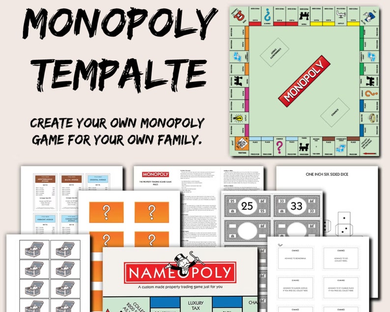Blank Monopoly Board Game Template Custom Monopoly Template - Etsy Blank Monopoly Board Game Template Custom Monopoly Template - Etsy