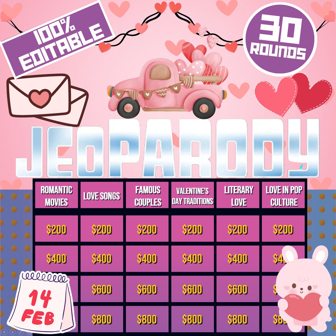 Jeoparty Valentines Jeopardy Valentines Party Game Games for Valentines ...
