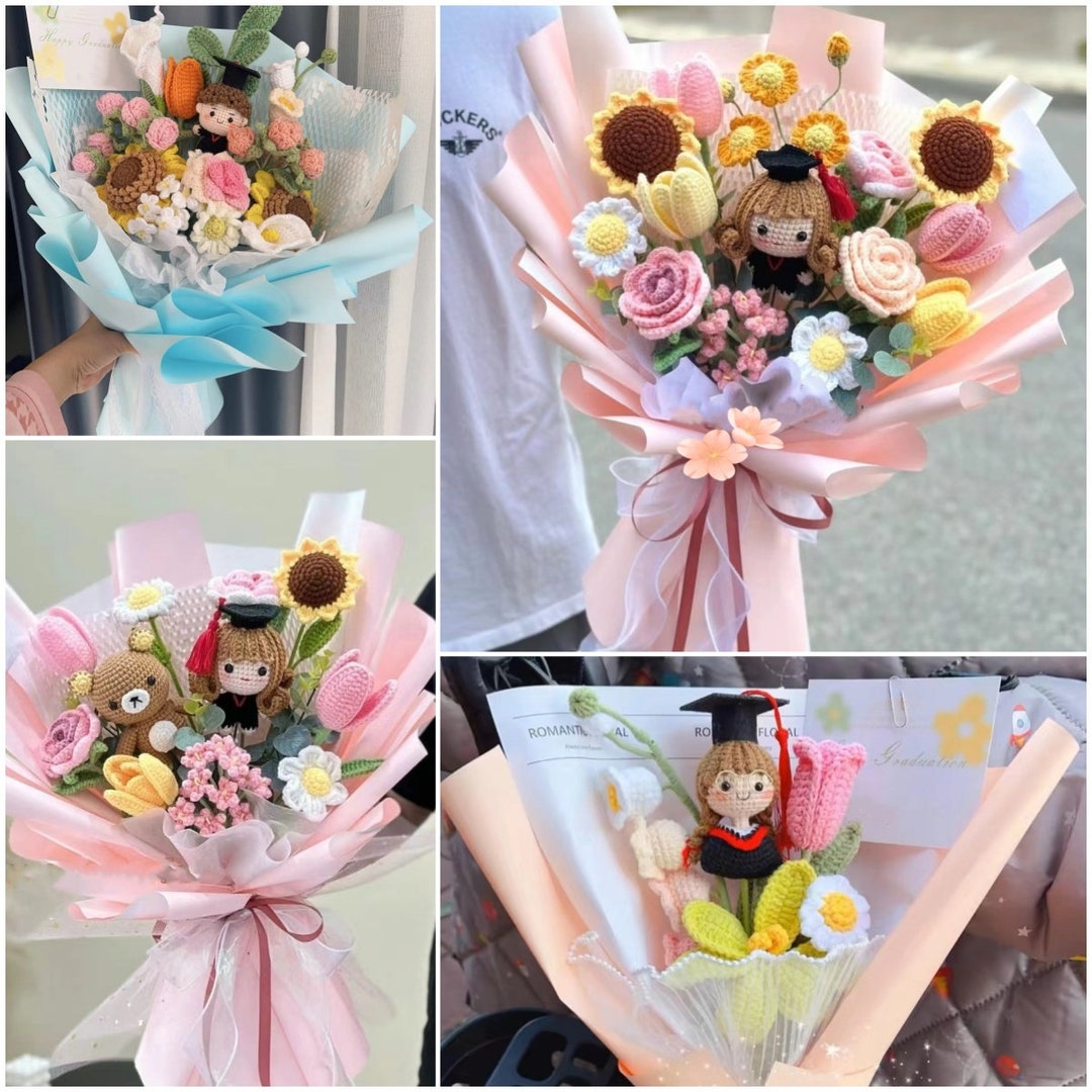 Personalized Crochet Graduation Flowers and Bouquets: Handcrafted Gifts ...