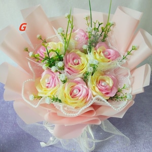 Handcrafted Ribbon Bouquet Bling Eternal Rose, Ribbon Rose Bundle ...