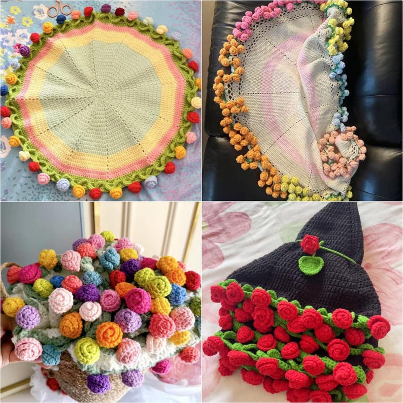 Custom Handmade Crochet Flower Bouquet Blanket, Personalized Throw ...