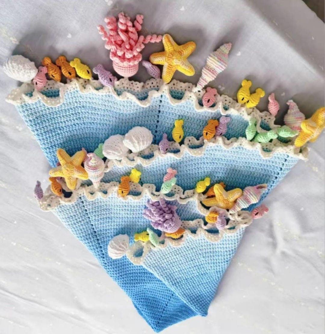 Creative Ocean Crochet Pattern 3D Sea Animals Blanket or Shawl. DIY ...
