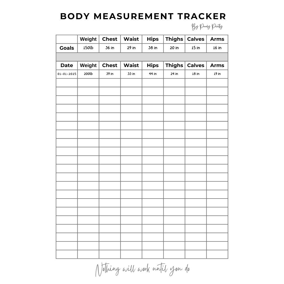 Body Measurement Tracker Template - Printable - Weight Loss ...