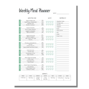 Meal Planner Tracker, Shopping List, Weekly Food Menu Plan, Workout ...