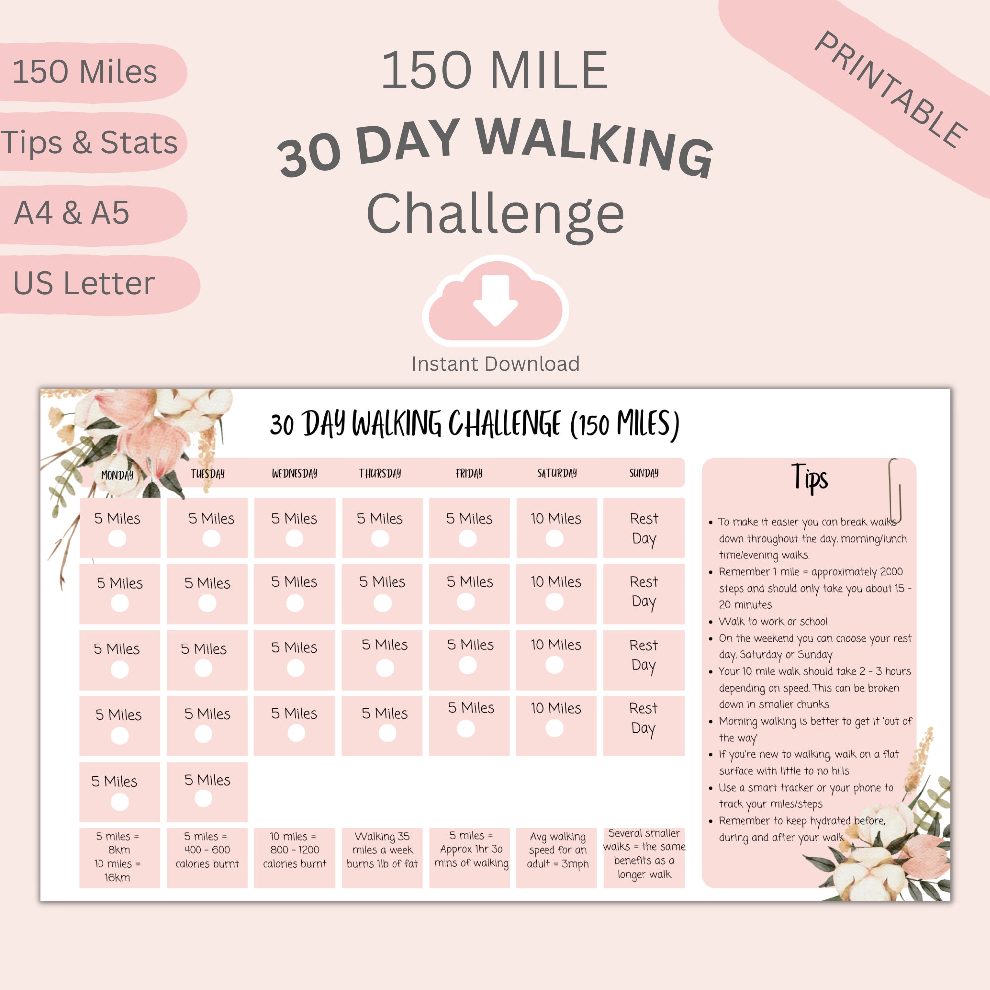 Walking Challenge Tracker 30 Day Walking Log And Training Plan Instant