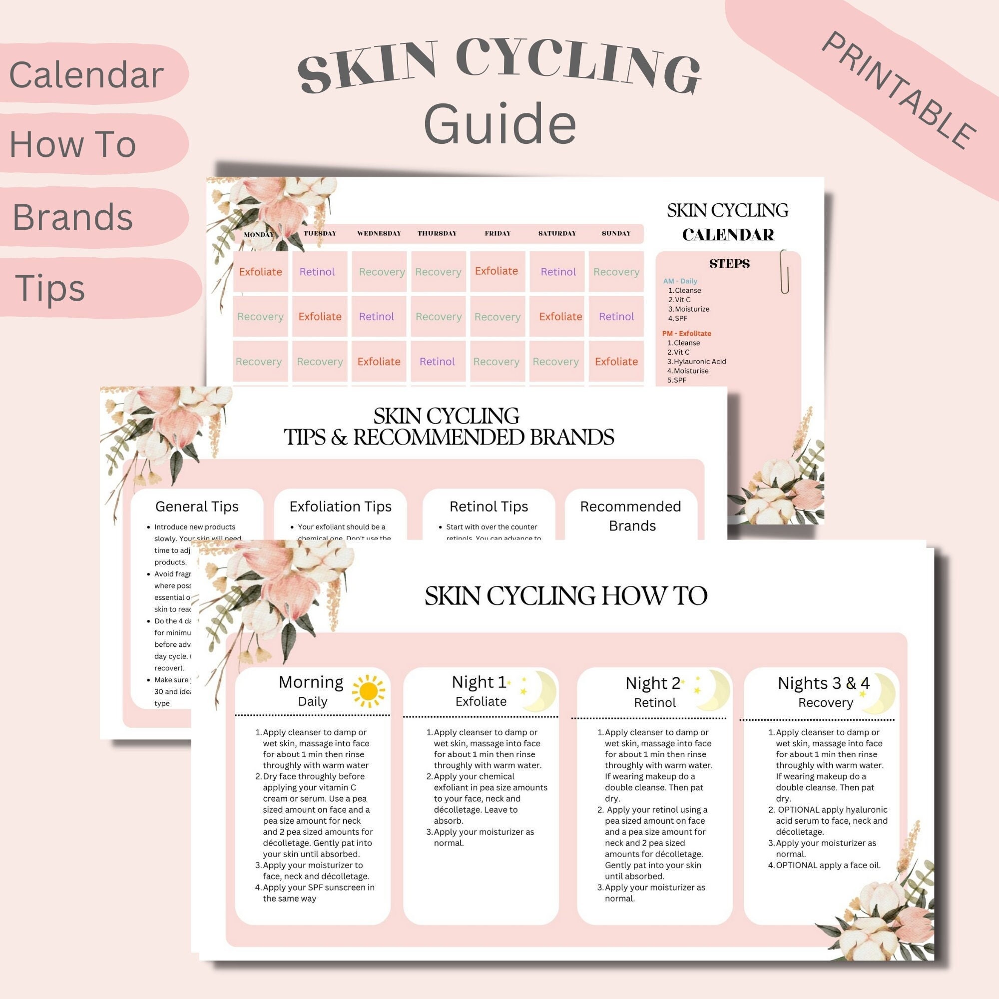 Skin Cycling Guide With Calendar Routine Tips And Products Us Letter