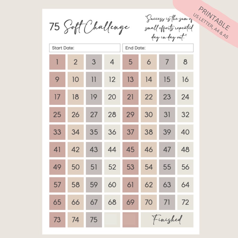 75 Soft Challenge Tracker With Daily Habits, Calendar and Weight ...