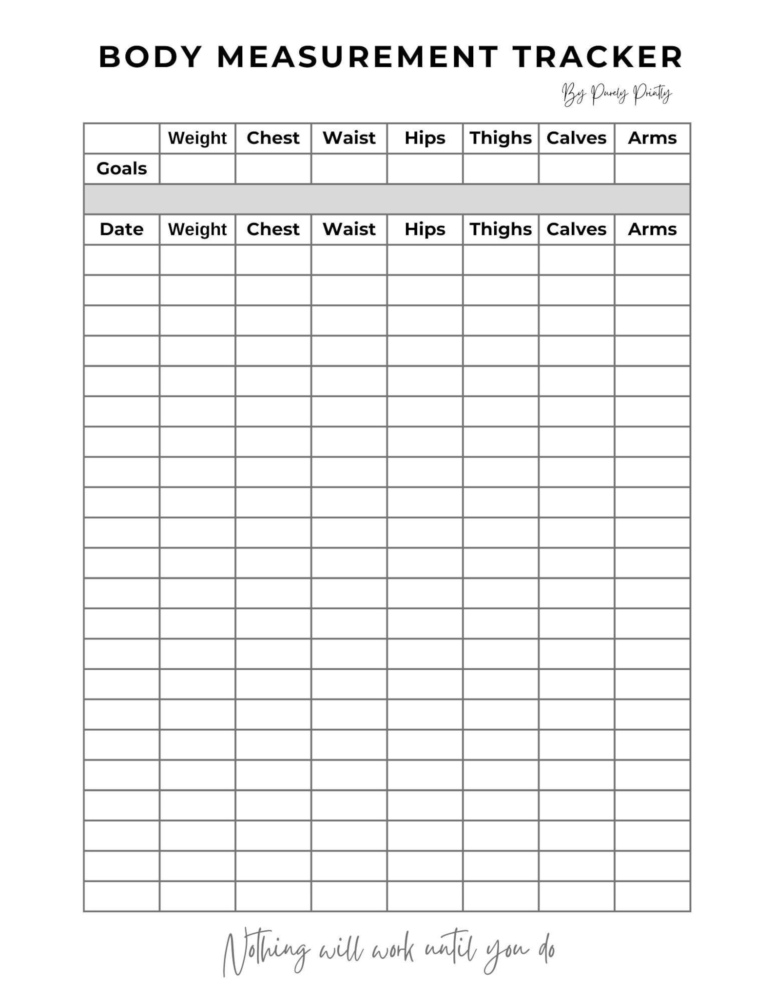 Body Measurement Tracker Template - Printable - Weight Loss ...