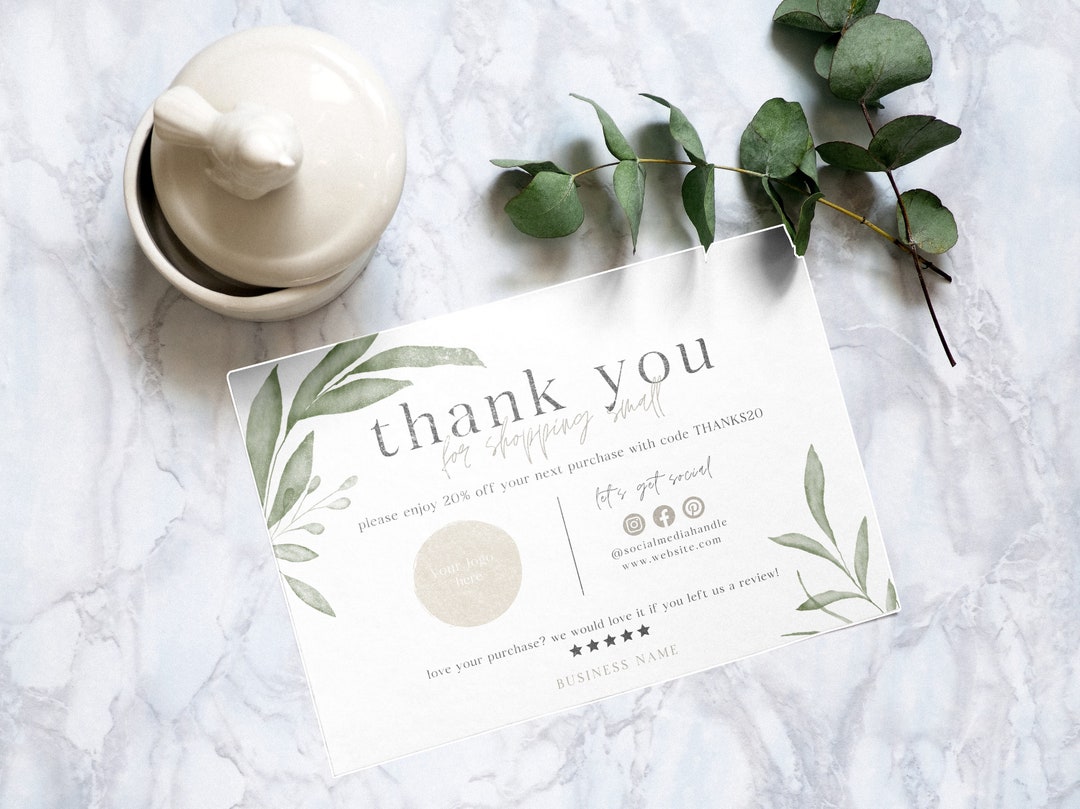 Botanical Watercolor Thank You Card | Editable Card Template | Small ...