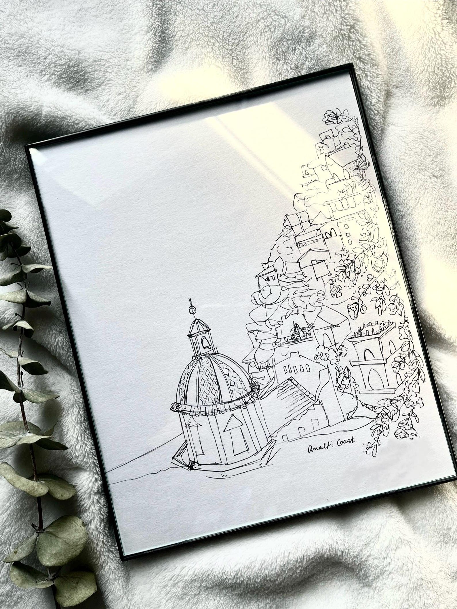 Amalfi Coast | Italy | Line Art | Fine Art | Ink Sketch | Landscape ...