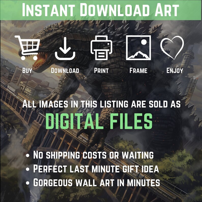 Anime Godzilla Kaiju Artwork PRINTABLE Artwork Set of 6 DIGITAL Prints ...