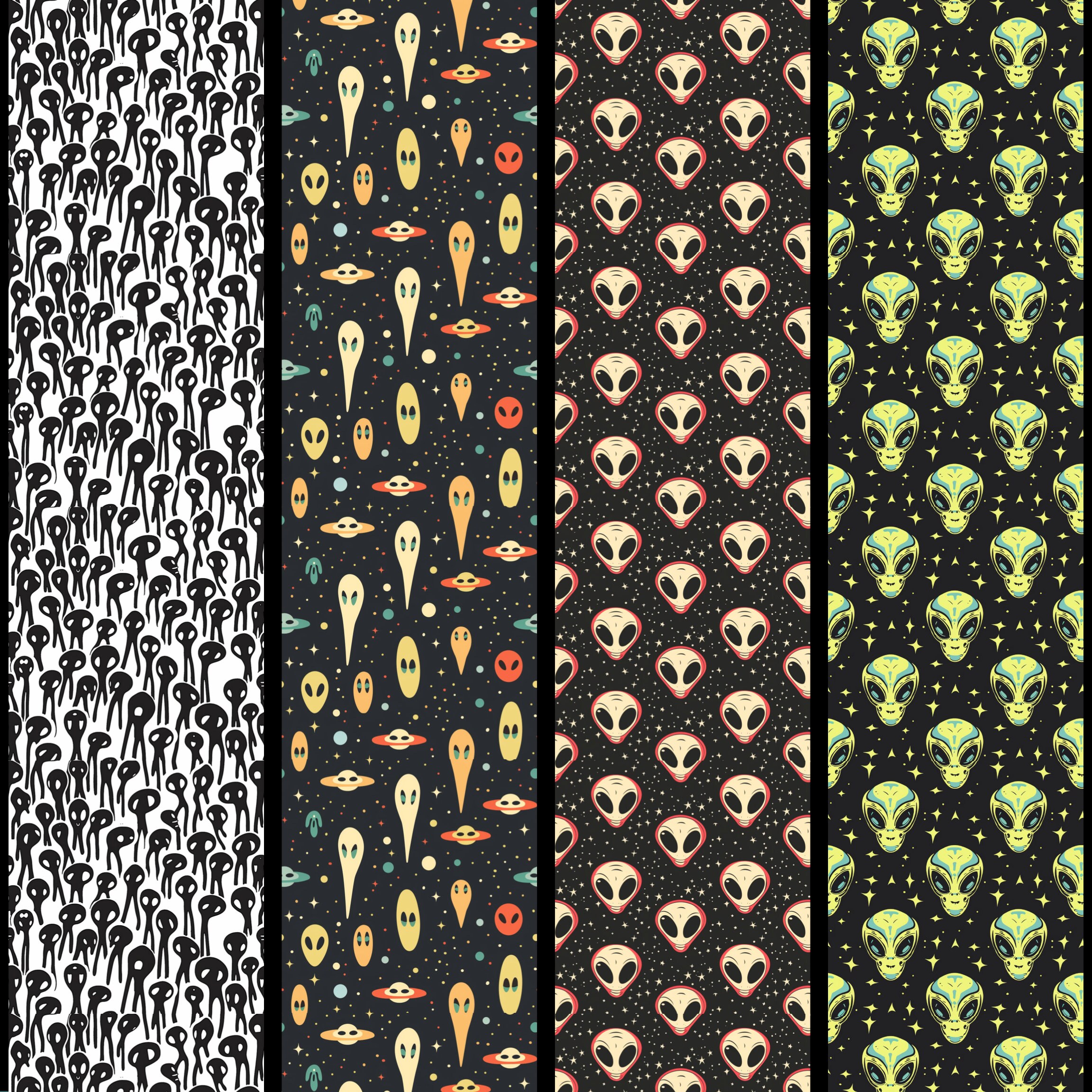 12 SEAMLESS Alien Patterns, Alien Pattern Designs for Clothing, Digital ...