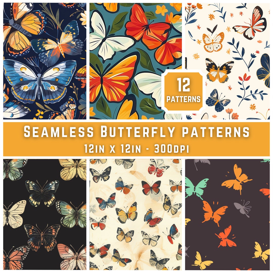 12 SEAMLESS Butterfly Patterns | Butterfly Designs for Apparel, Digital ...