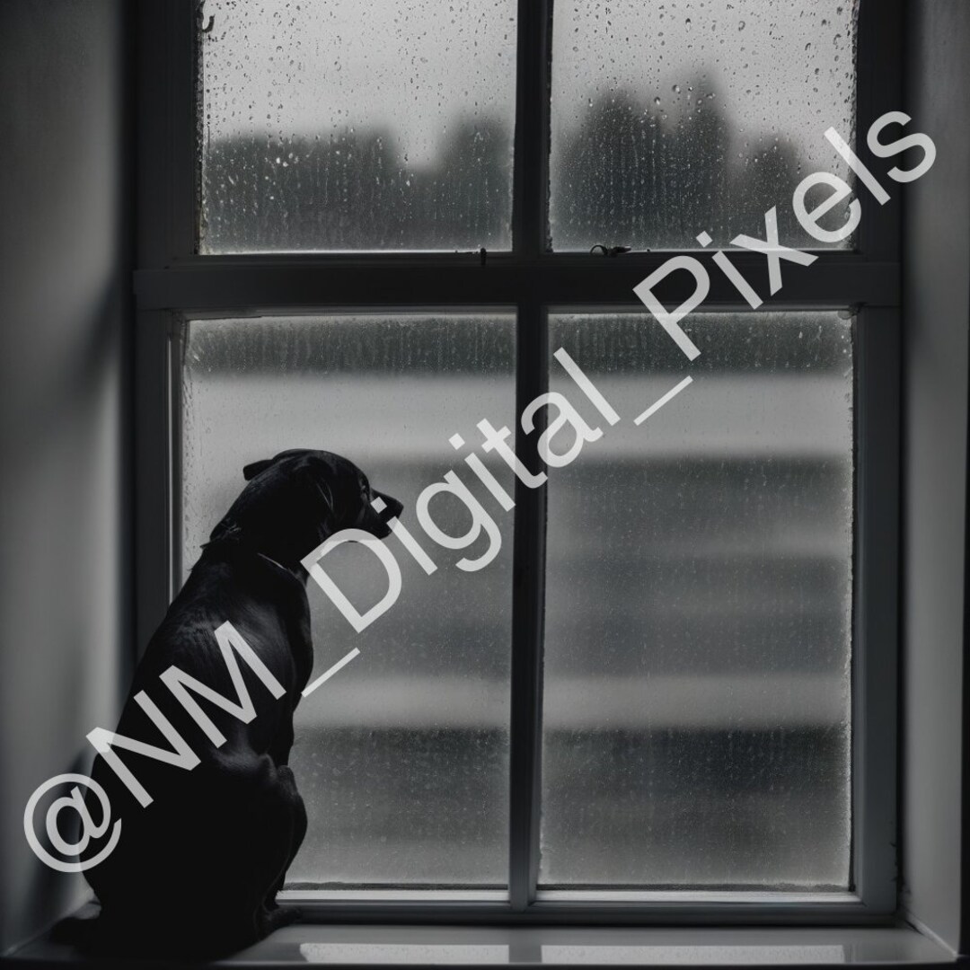 Sad Dog Looking Out Rainy Window Digital Reference Images Set of 4 ...