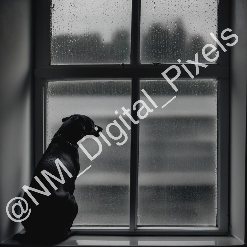 Sad Dog Looking Out Rainy Window Digital Reference Images Set of 4 ...