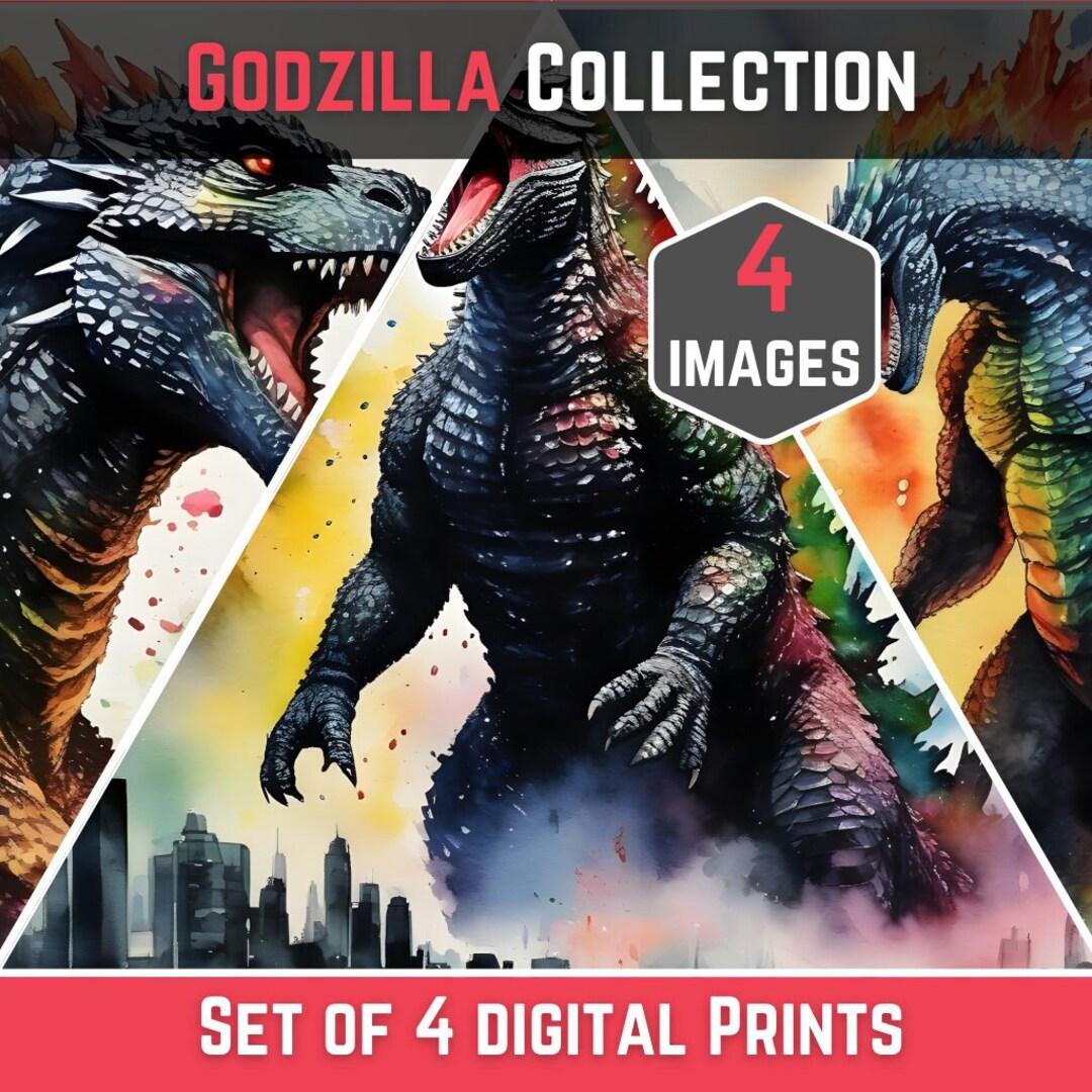Watercolor Godzilla Kaiju Artwork PRINTABLE Artwork Set of 4 DIGITAL ...