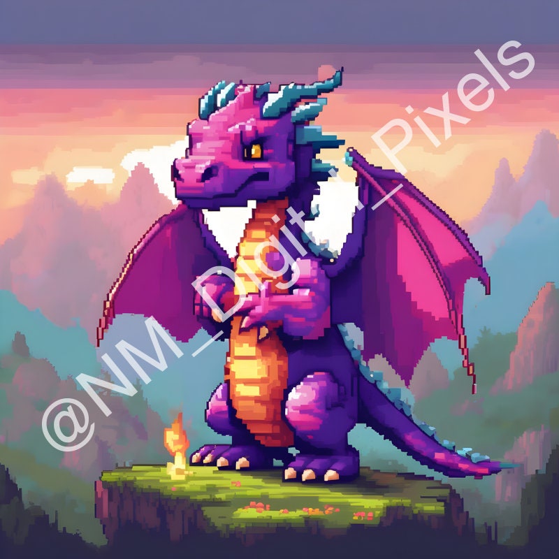 PIXEL DRAGONS Set of 4 Dragon Art, Fantastic Art for Fantasy Lover Gift ...