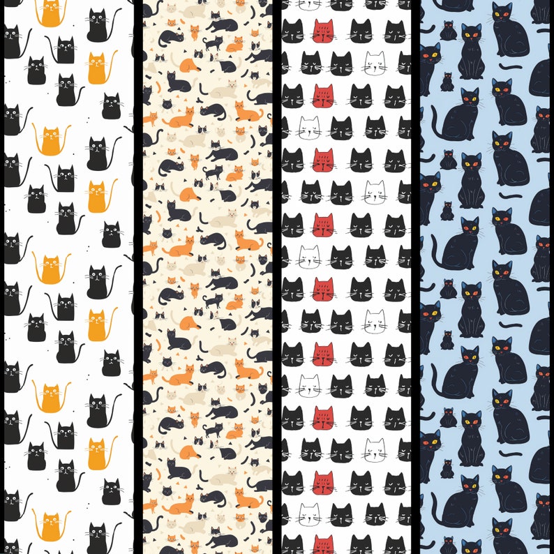 12 SEAMLESS Cat Patterns, Cat Pattern Designs for Clothing, Digital Art ...