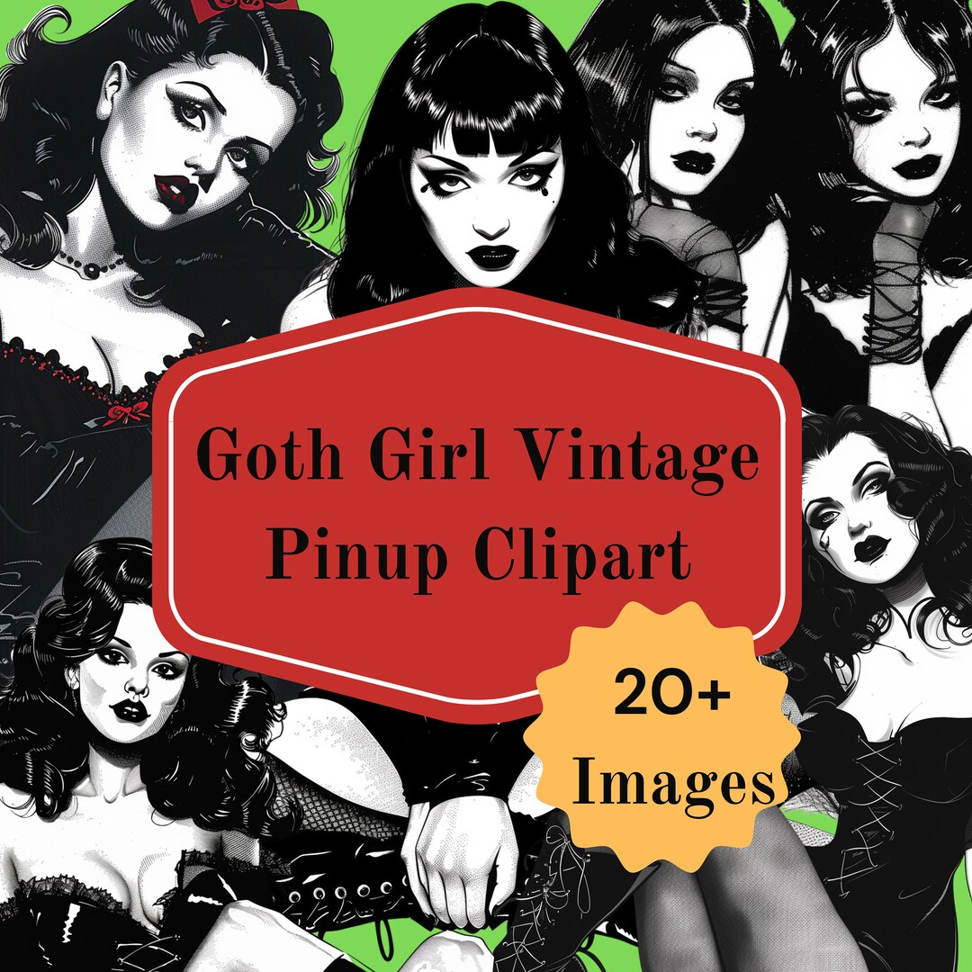 20 Vintage Goth Girl Pinup Clip Art Retro Pinup Artwork, PNG for Sublimation Instant Download ...
