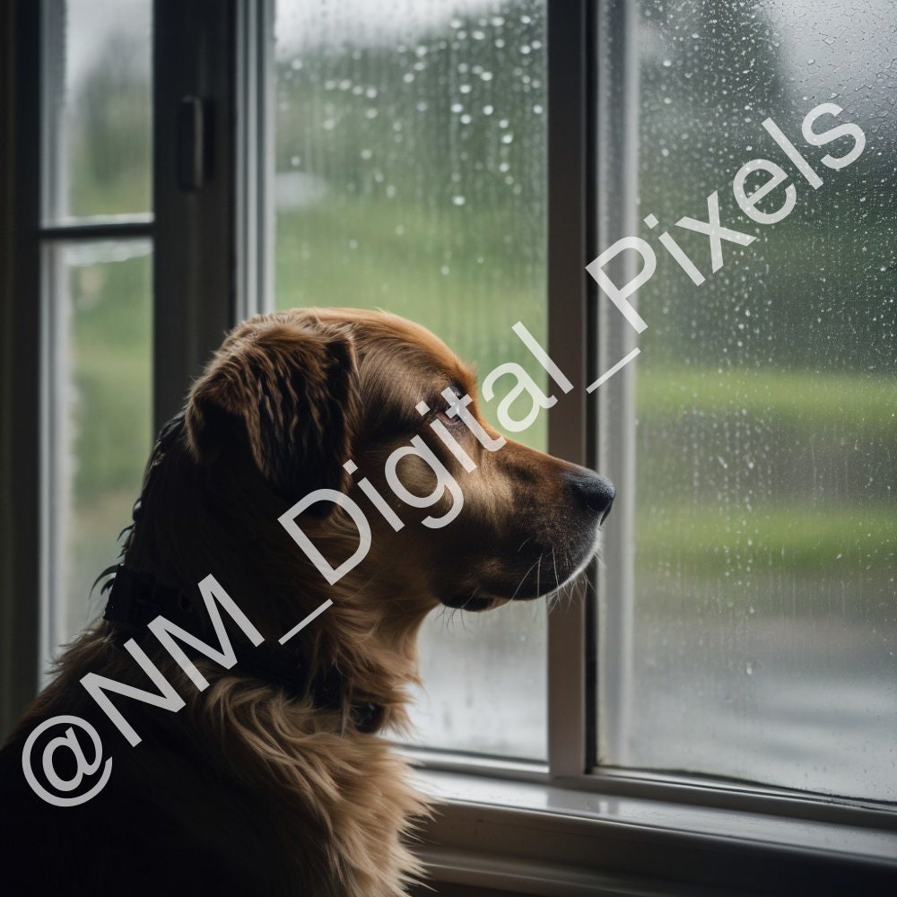Sad Dog Looking Out Rainy Window Digital Reference Images Set of 4 ...