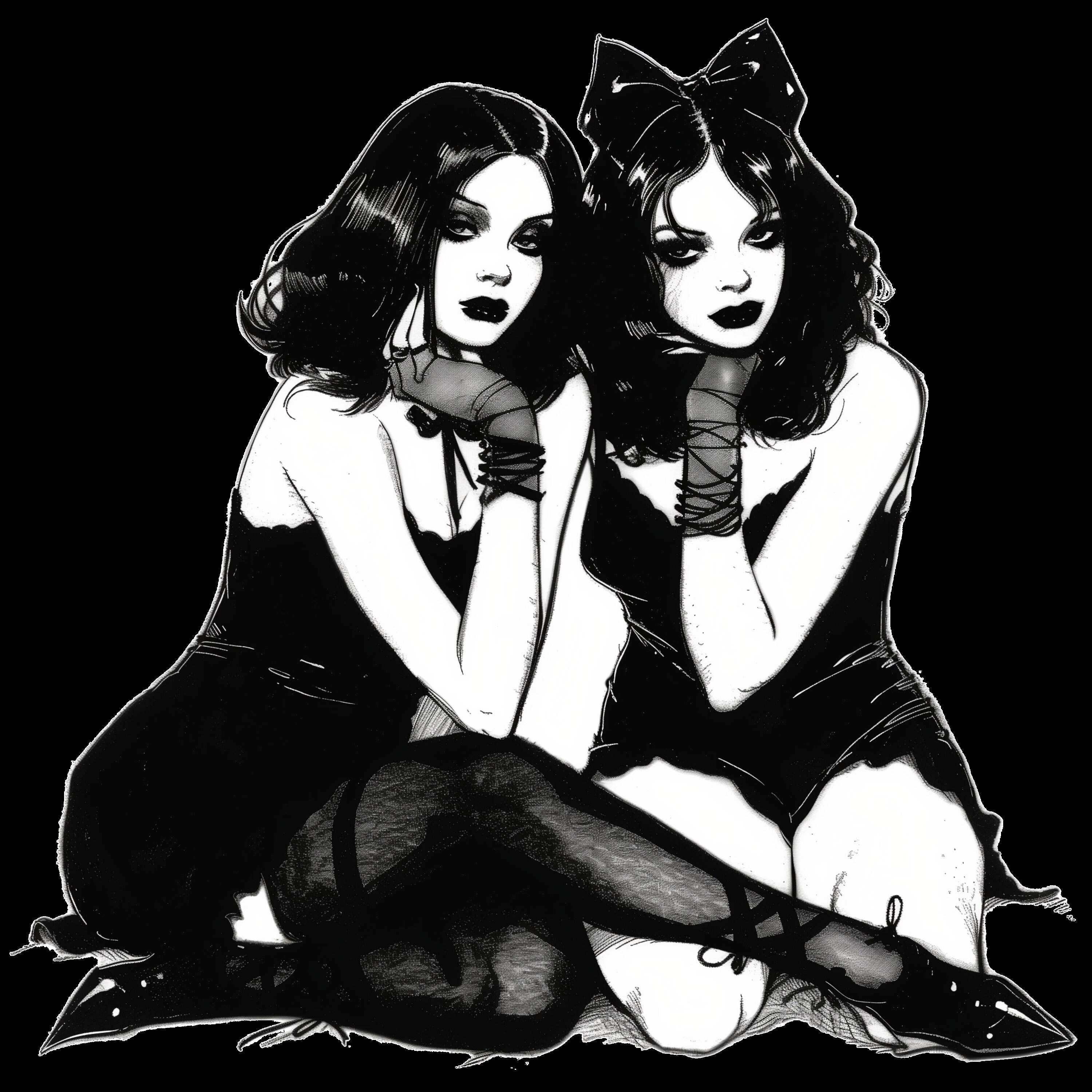 20 Vintage Goth Girl Pinup Clip Art Retro Pinup Artwork Png For Sublimation Instant Download
