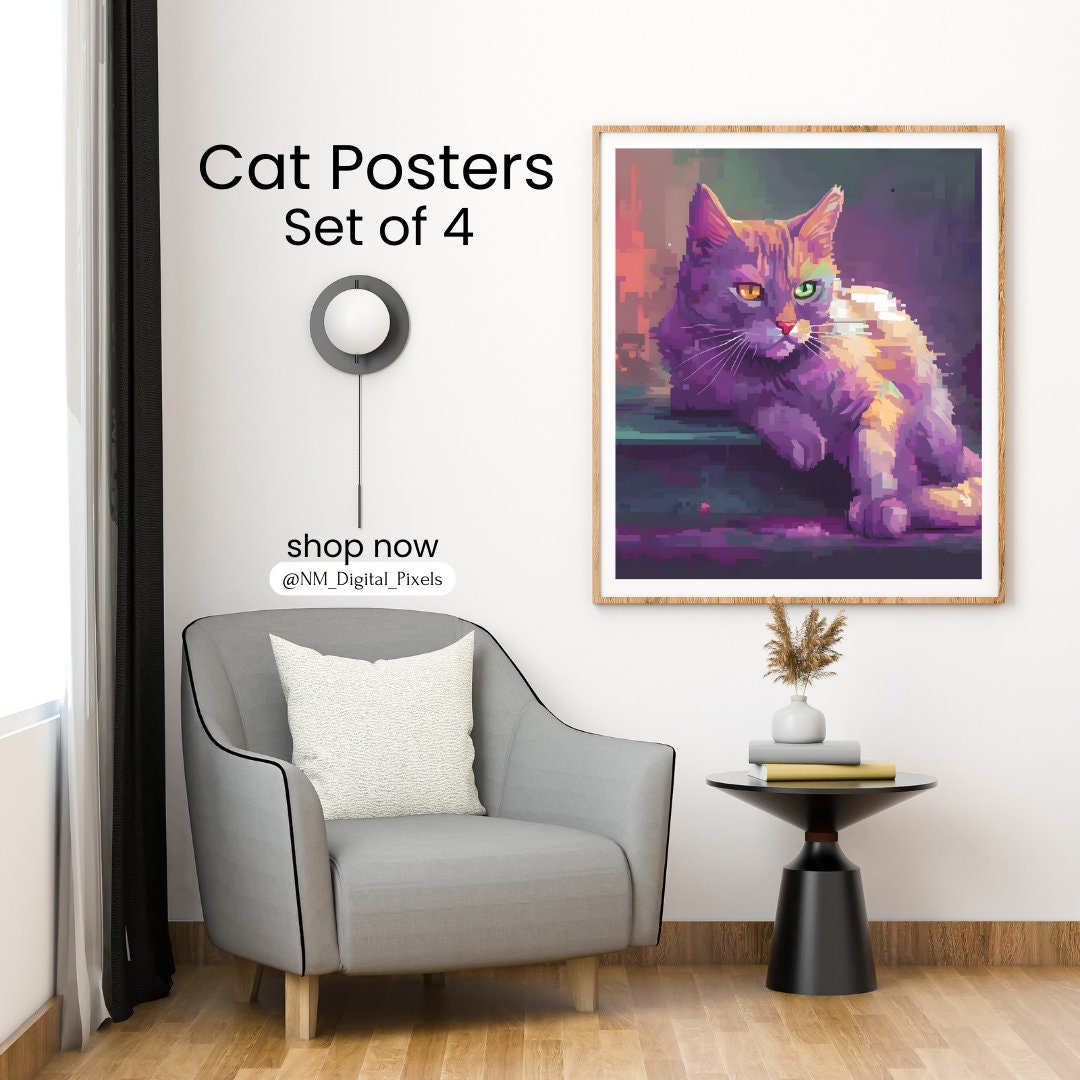 CAT Poster Designs for Cat Lover Gift Ideas WATERCOLOR Cat Artwork Set ...