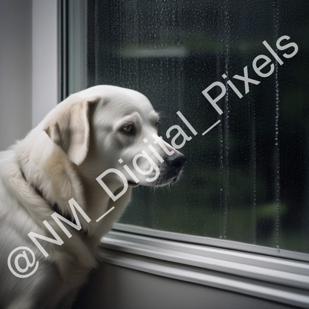 Sad Dog Looking Out Rainy Window Digital Reference Images Set of 4 ...