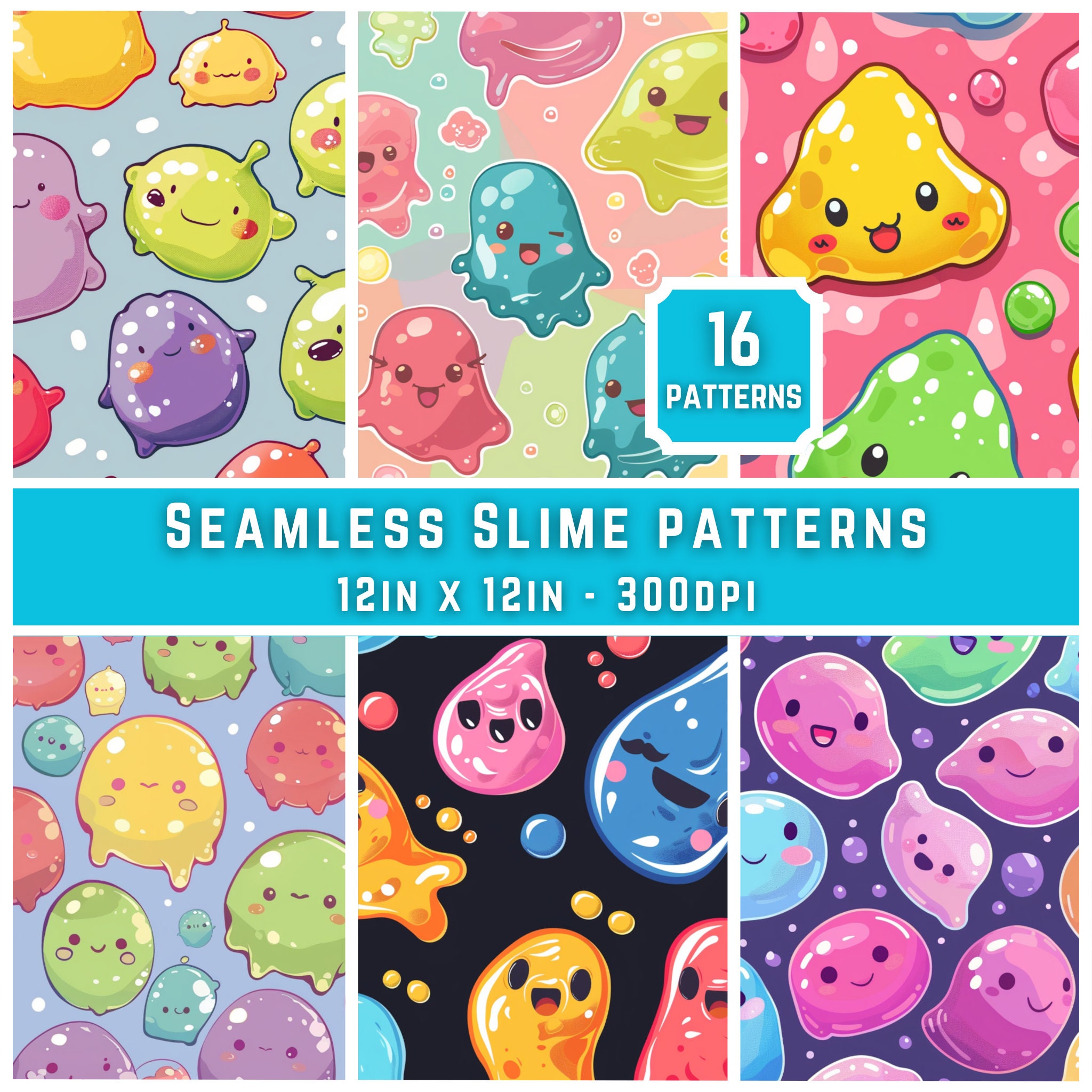 16 SEAMLESS Cute Slime Patterns Cute Designs for Apparel, Digital Art ...