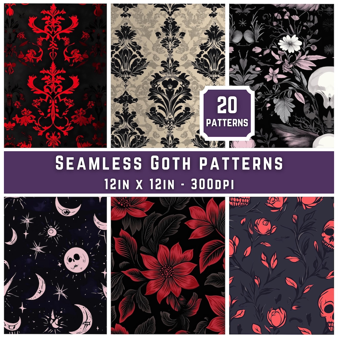 20 SEAMLESS Goth Patterns | Vintage Gothic Patterns for Dresses, Clothing, and Web Design ...