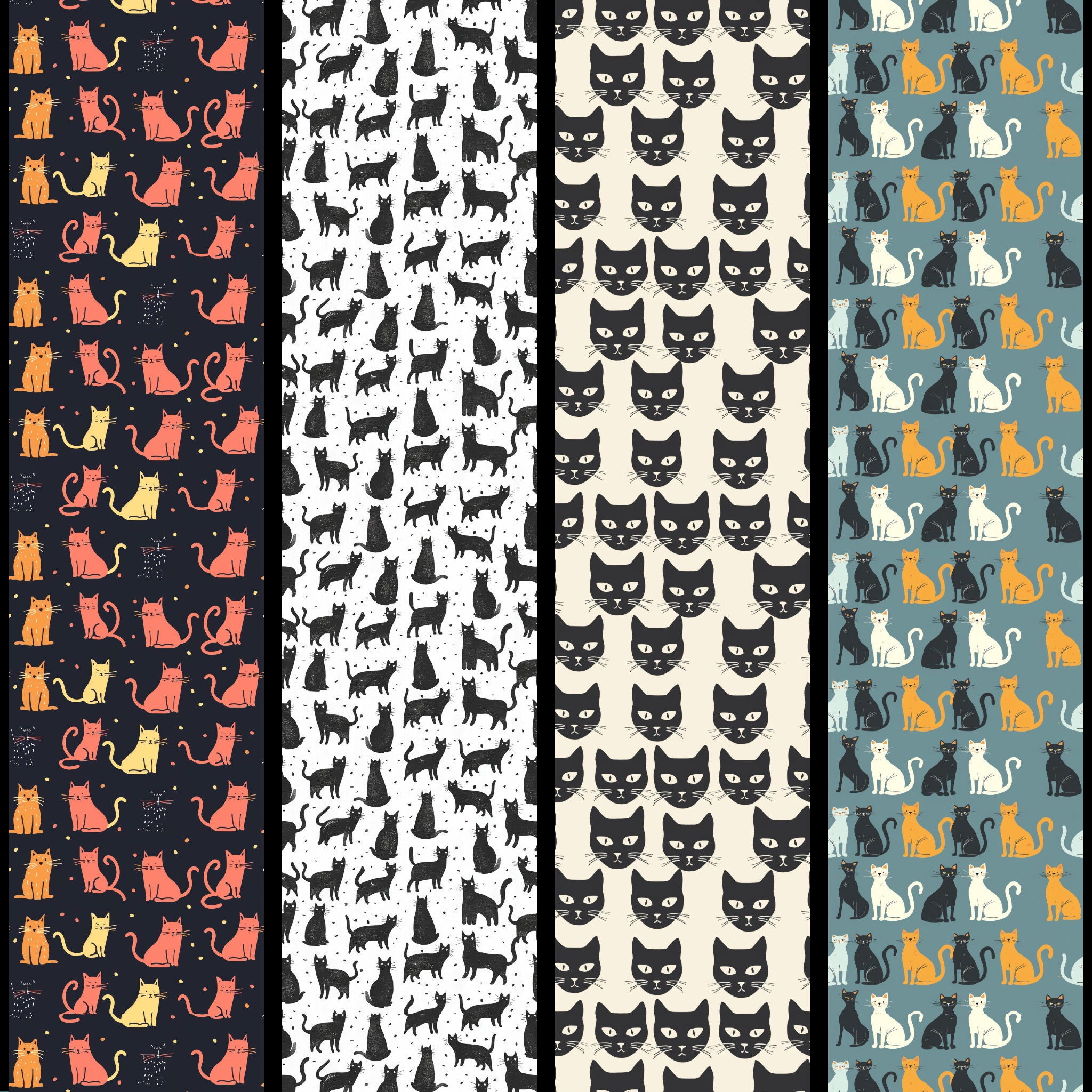 12 SEAMLESS Cat Patterns, Cat Pattern Designs for Clothing, Digital Art ...