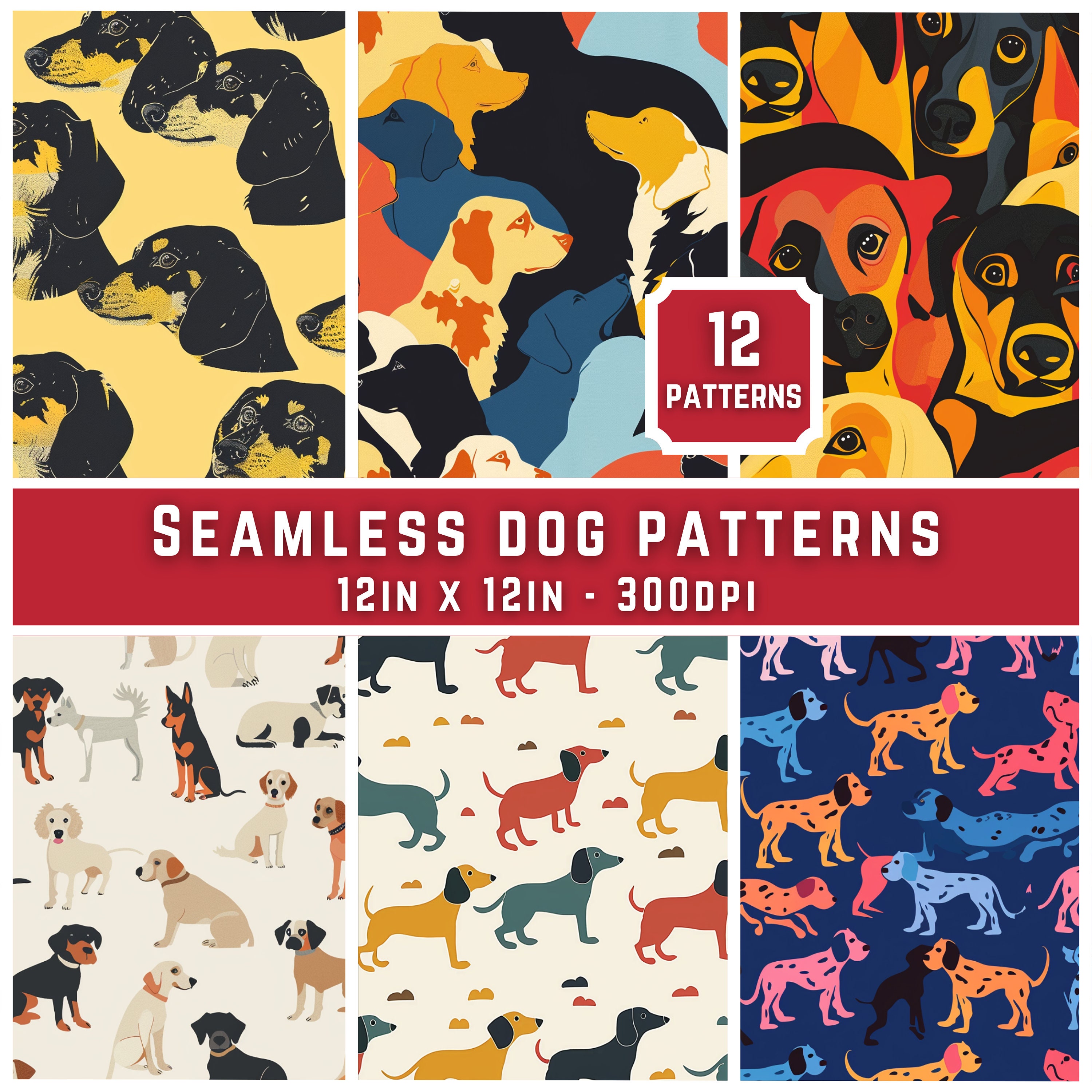 12 SEAMLESS Dog Patterns, Dog Pattern Designs for Clothing, Digital Art ...