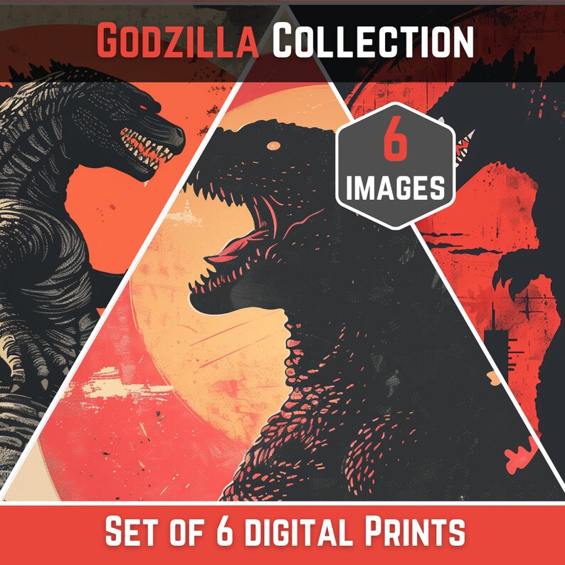 90s Anime Godzilla Kaiju Artwork - PRINTABLE Artwork | Set of 6 DIGITAL ...