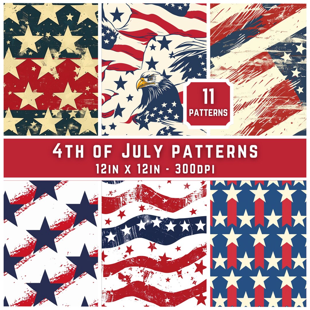 11 SEAMLESS 4th of July Patterns, American Pattern Designs for Clothing ...