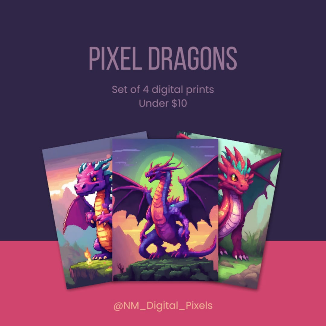 Pixel Dragons Digital Prints Set of 4 4000x4000 PNG - Etsy