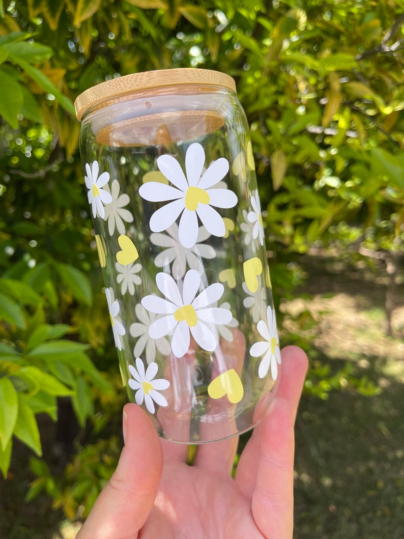 Daisy Glass Tumbler, Libbey Glass, Daisies, Glass Can, Custom Creations ...