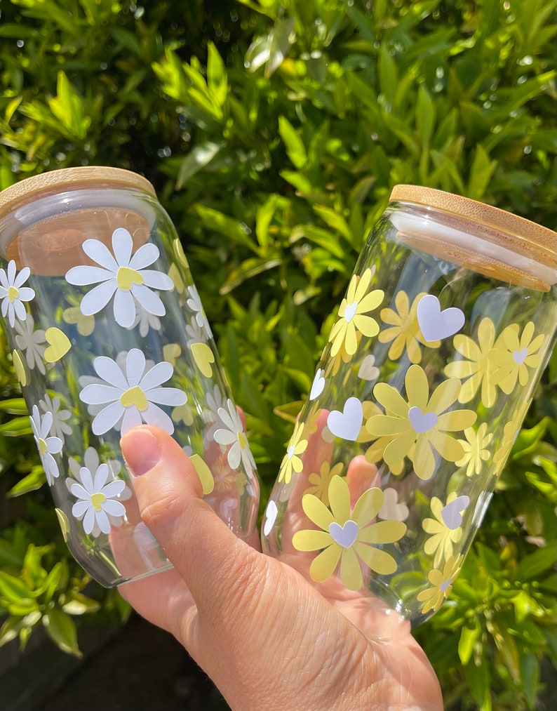 Daisy Glass Tumbler, Libbey Glass, Daisies, Glass Can, Custom Creations ...