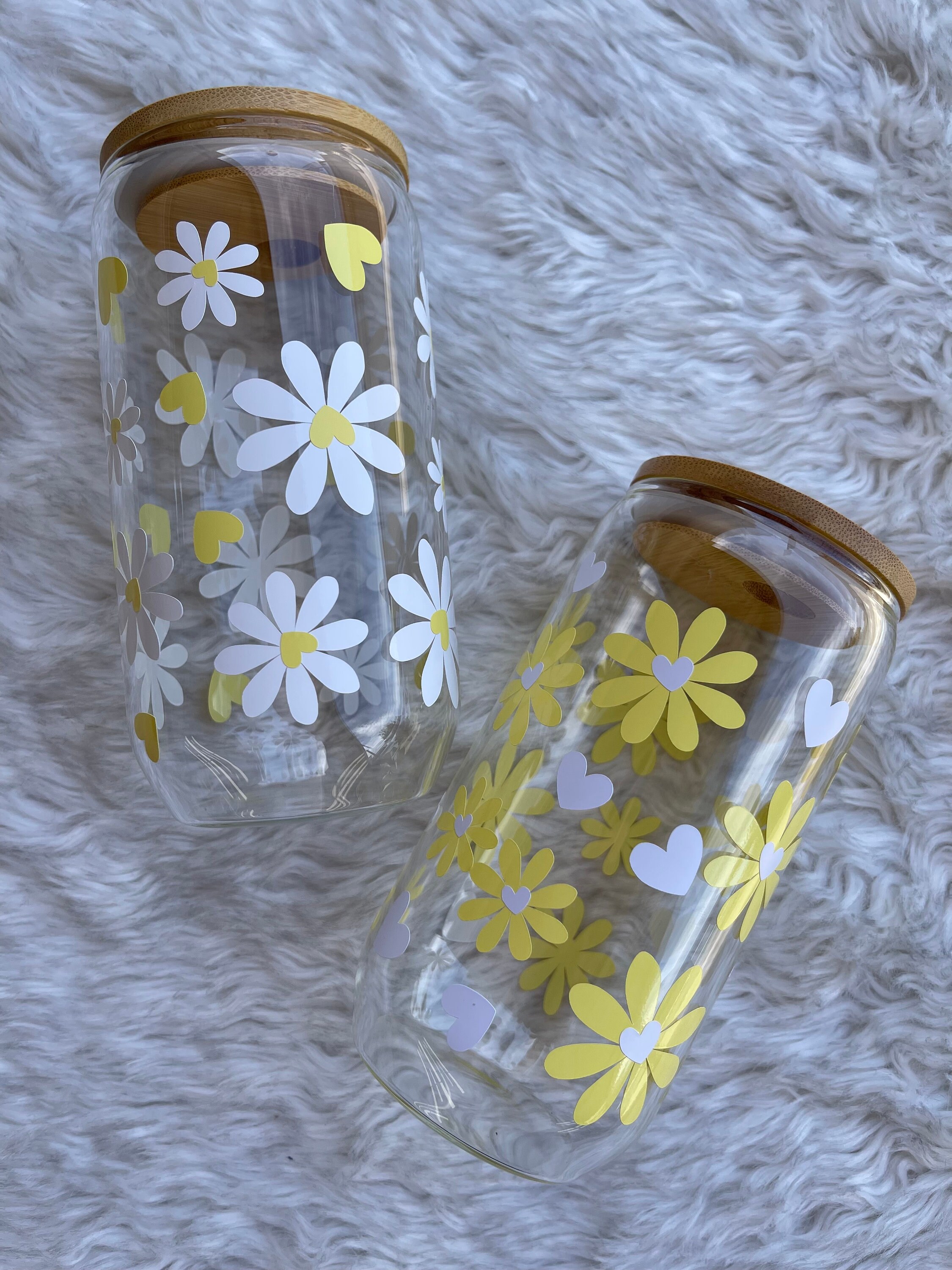 Daisy Glass Tumbler, Libbey Glass, Daisies, Glass Can, Custom Creations ...