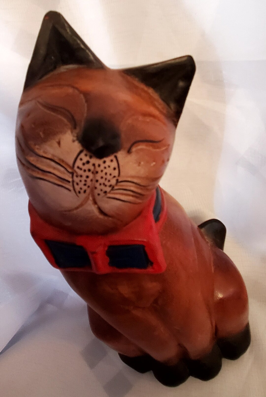 Vintage Carved Wood Cat Statue Folk Art Hand Painted Bow Tie - Etsy