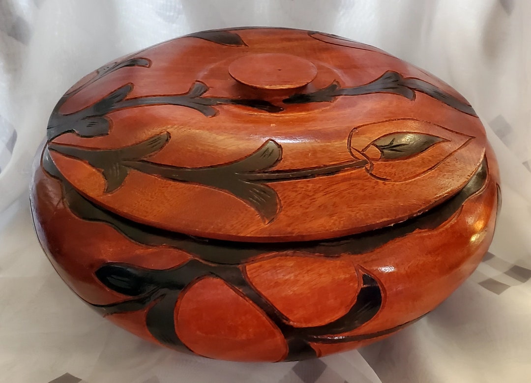 Haitian Hand Painted Wood Bowl and Lid - Etsy