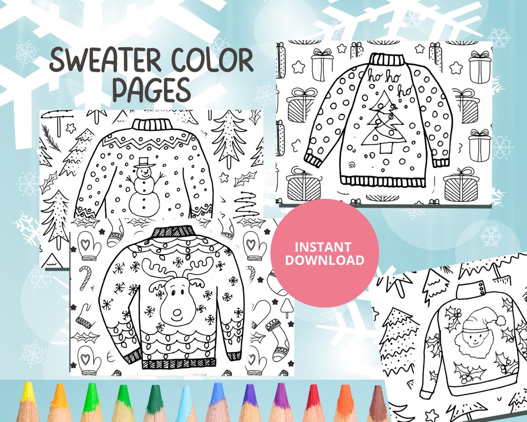Christmas Ugly Sweater Color Pages, Children's Activity Pages, Ugly ...