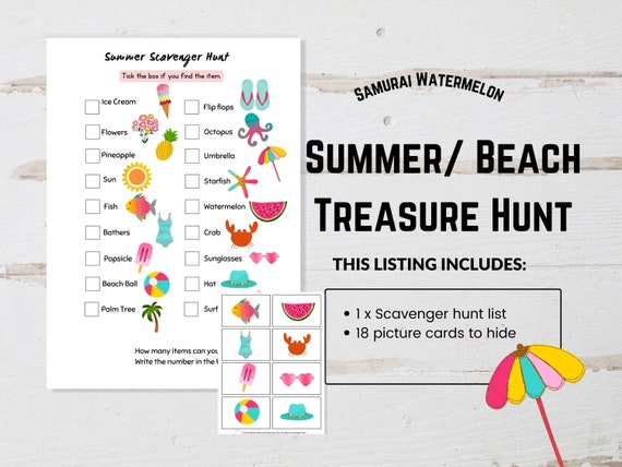 Summer Scavenger Hunt for kids with picture cards to hide, Indoor ...