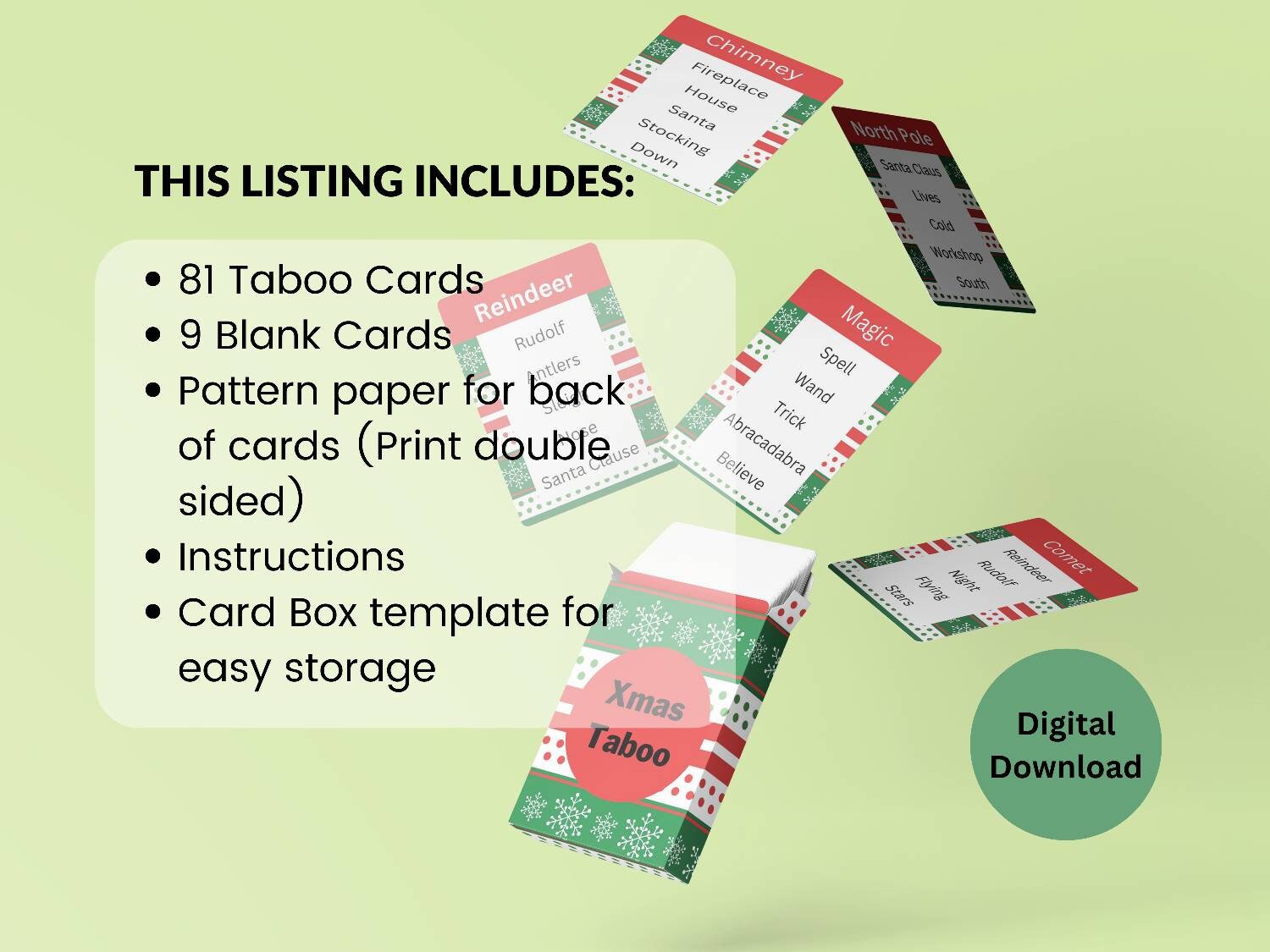 Christmas Taboo Game, Forbidden Words, Dont Say the Word Game, With ...