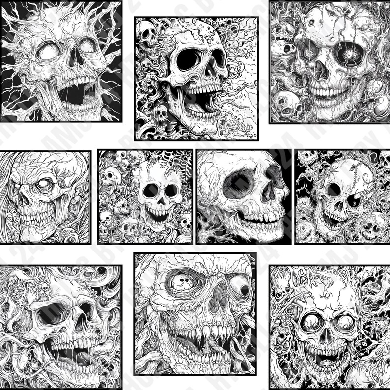 Coloring Pages - 10 Sheets - Skulls Collection, Halloween - Etsy