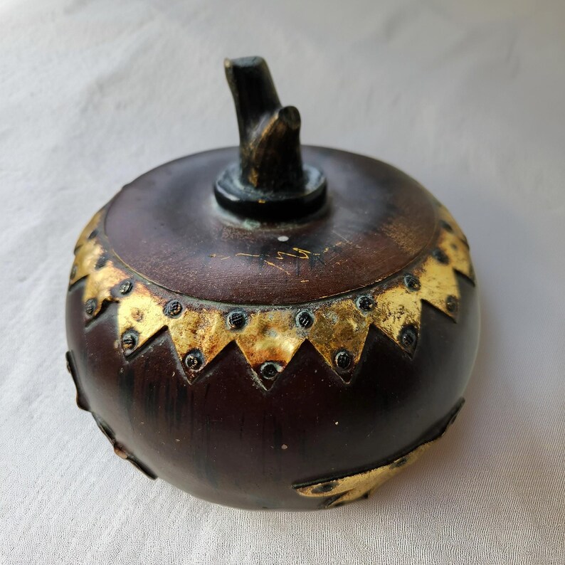 Vintage Brass Broidered Coconut Shell Fruit: Kerala Folk Art Decor, Set ...