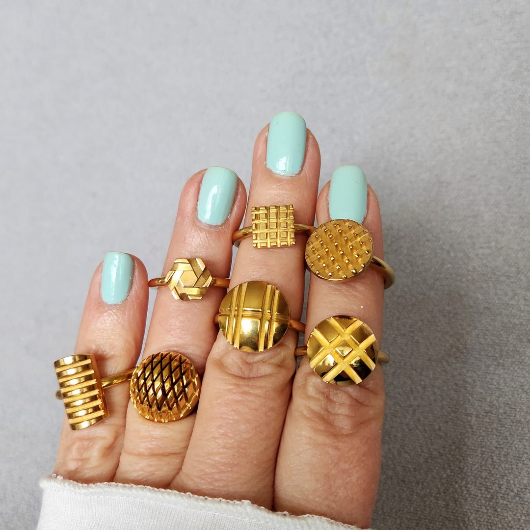 OOAK 18K Gold Dipped Brass Dainty Rings: Bold Architectural Design ...