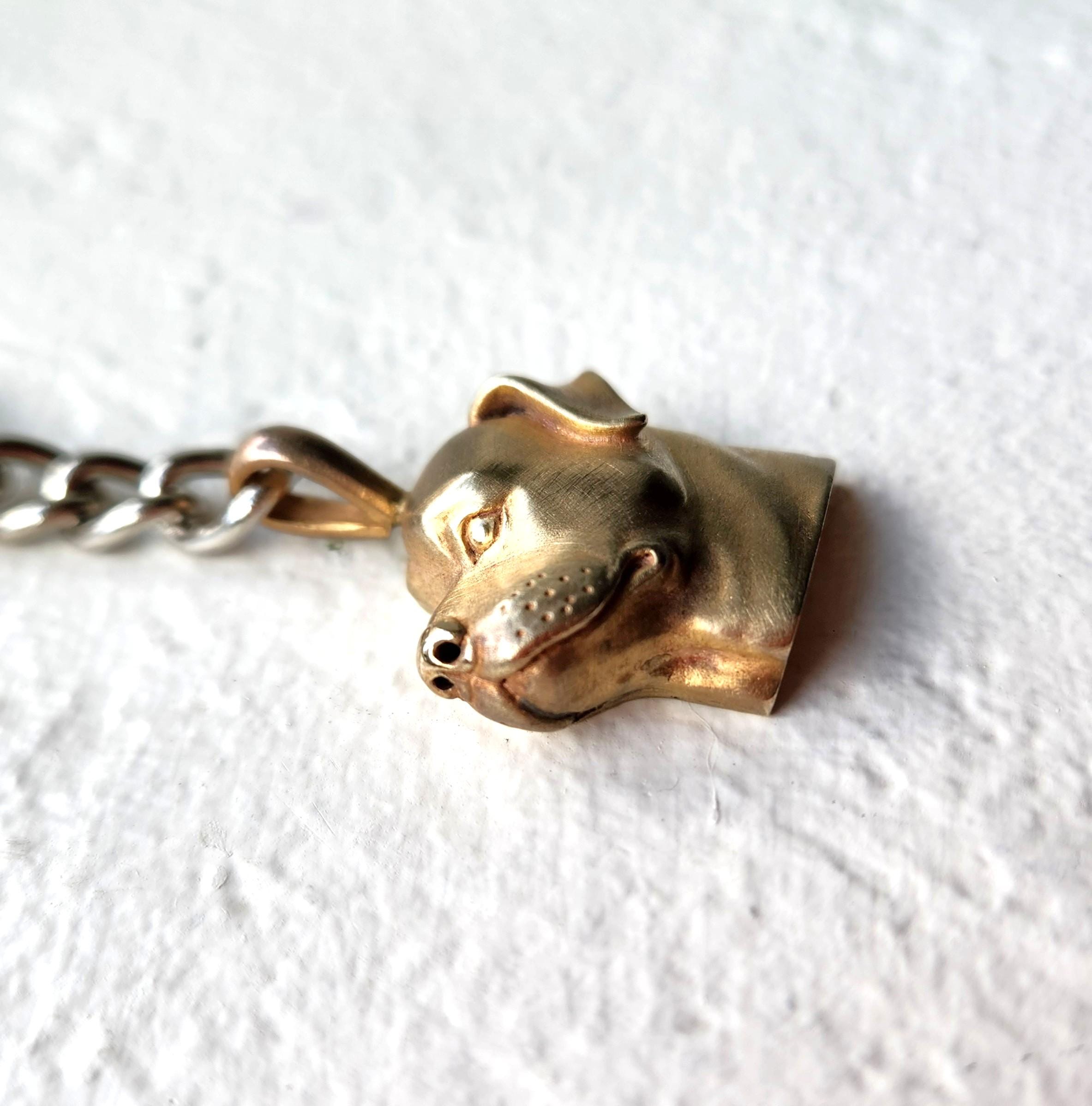 Handmade 18K Gold Rottweiler Pendant or Key Chain, Leather Cord ...