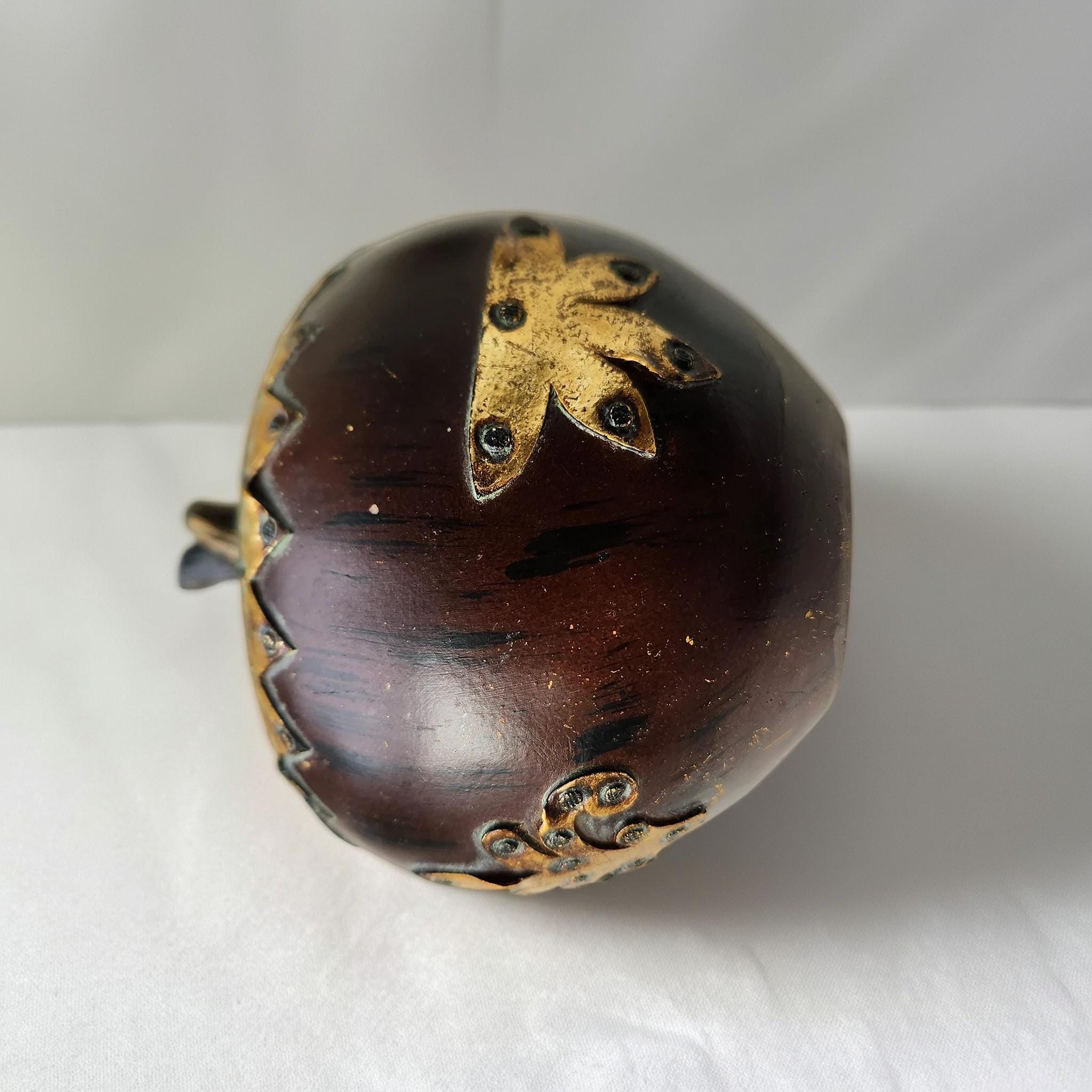 Vintage Brass Broidered Coconut Shell Fruit: Kerala Folk Art Decor, Set ...
