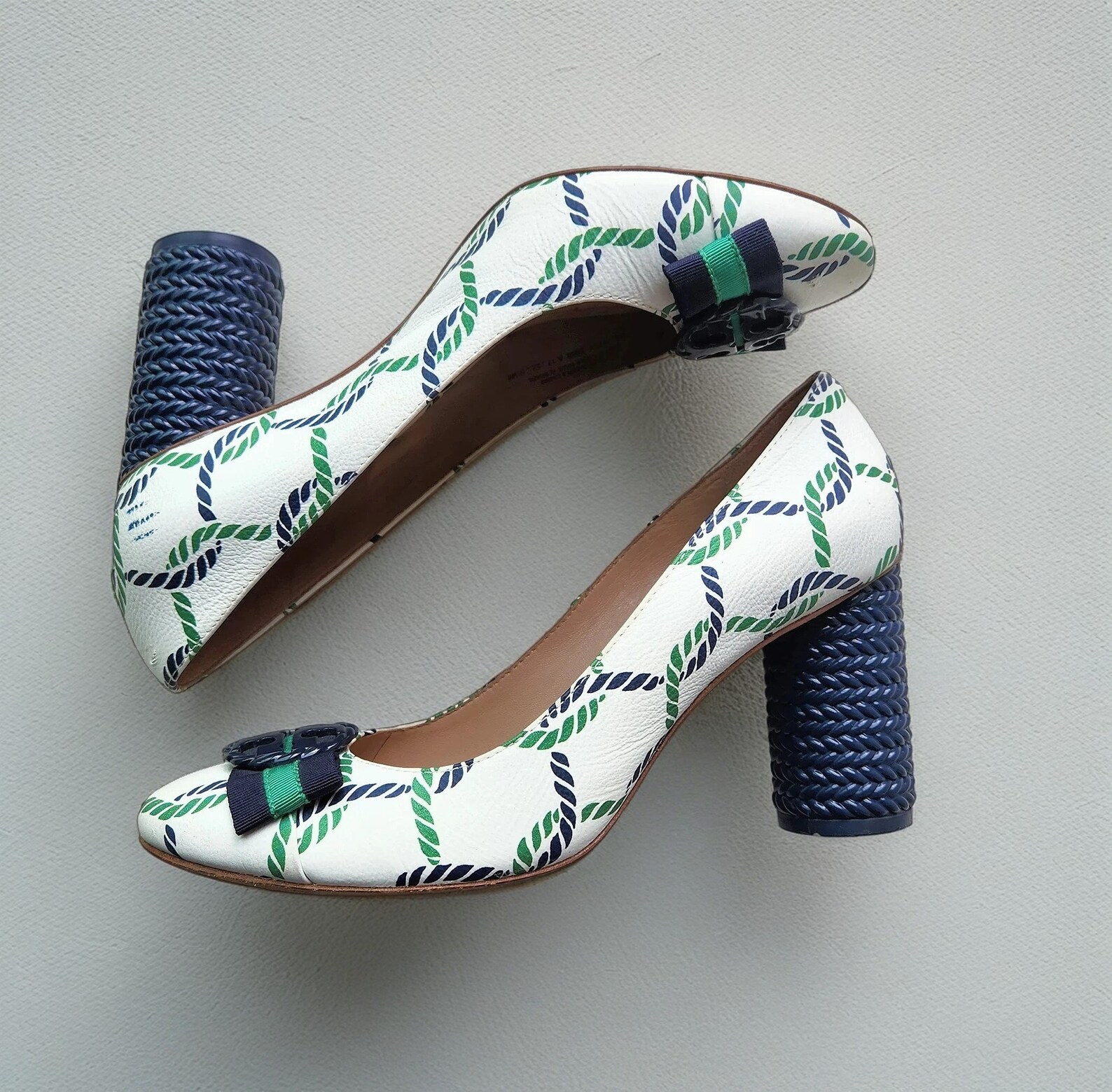 Vintage Tory Burch Nautical Rope Heels, Leather Pumps, Bow Buckle, SZ 9 ...